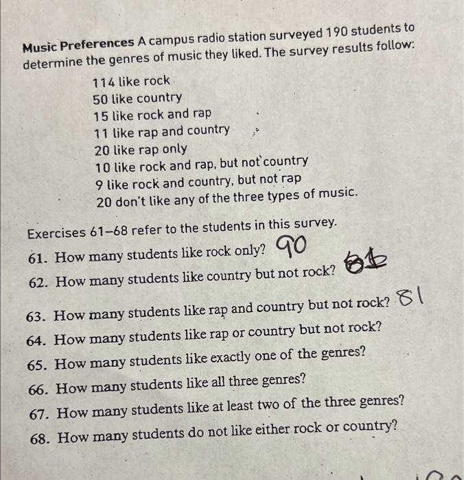 Solved Music Preferences A campus radio station surveyed 190 | Chegg.com