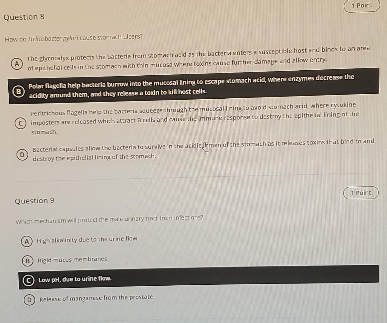 Solved 1 Point Question 8 How do Helicobacter pylori cause | Chegg.com