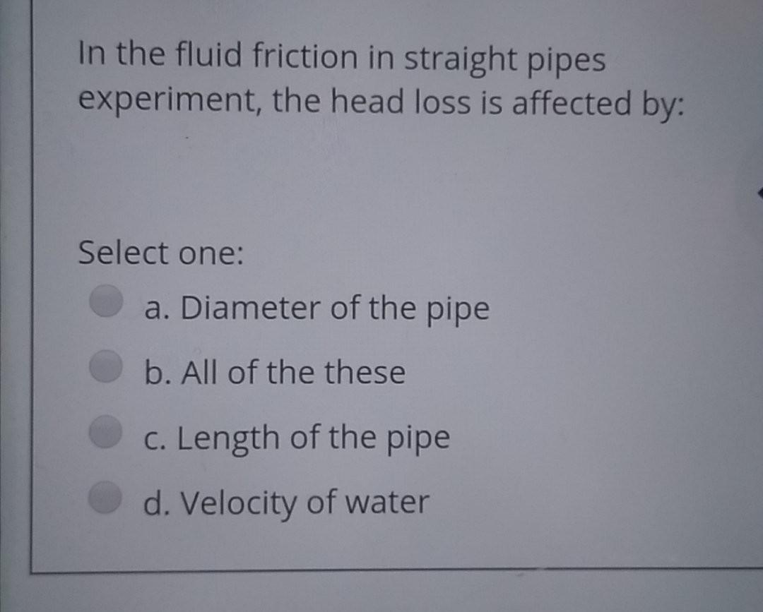 Solved In the fluid friction in straight pipes experiment, | Chegg.com