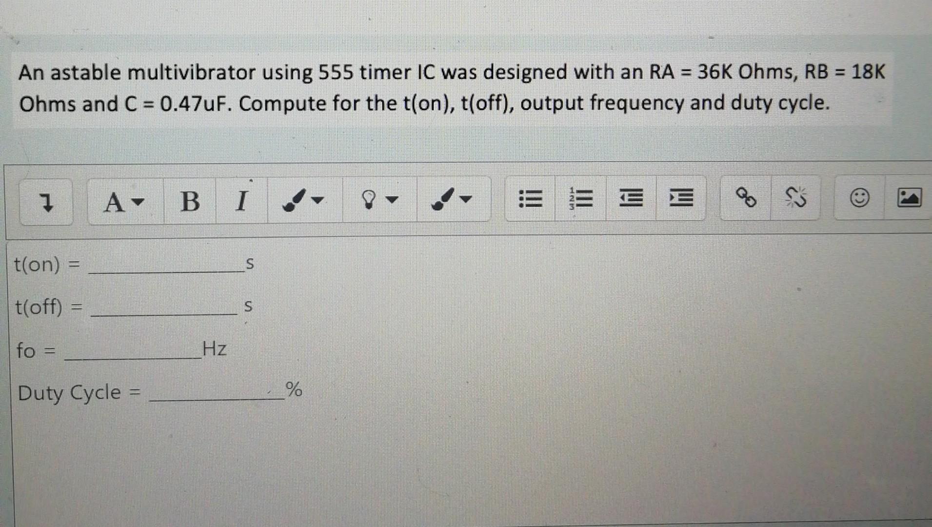 Solved An astable multivibrator using 555 timer IC was | Chegg.com