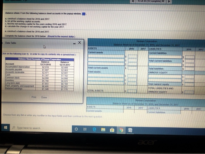 Solved 13 of 33 (12 complete) Balance sheet From the | Chegg.com