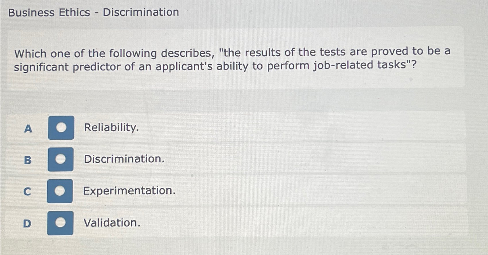 Solved Business Ethics - ﻿DiscriminationWhich one of the | Chegg.com