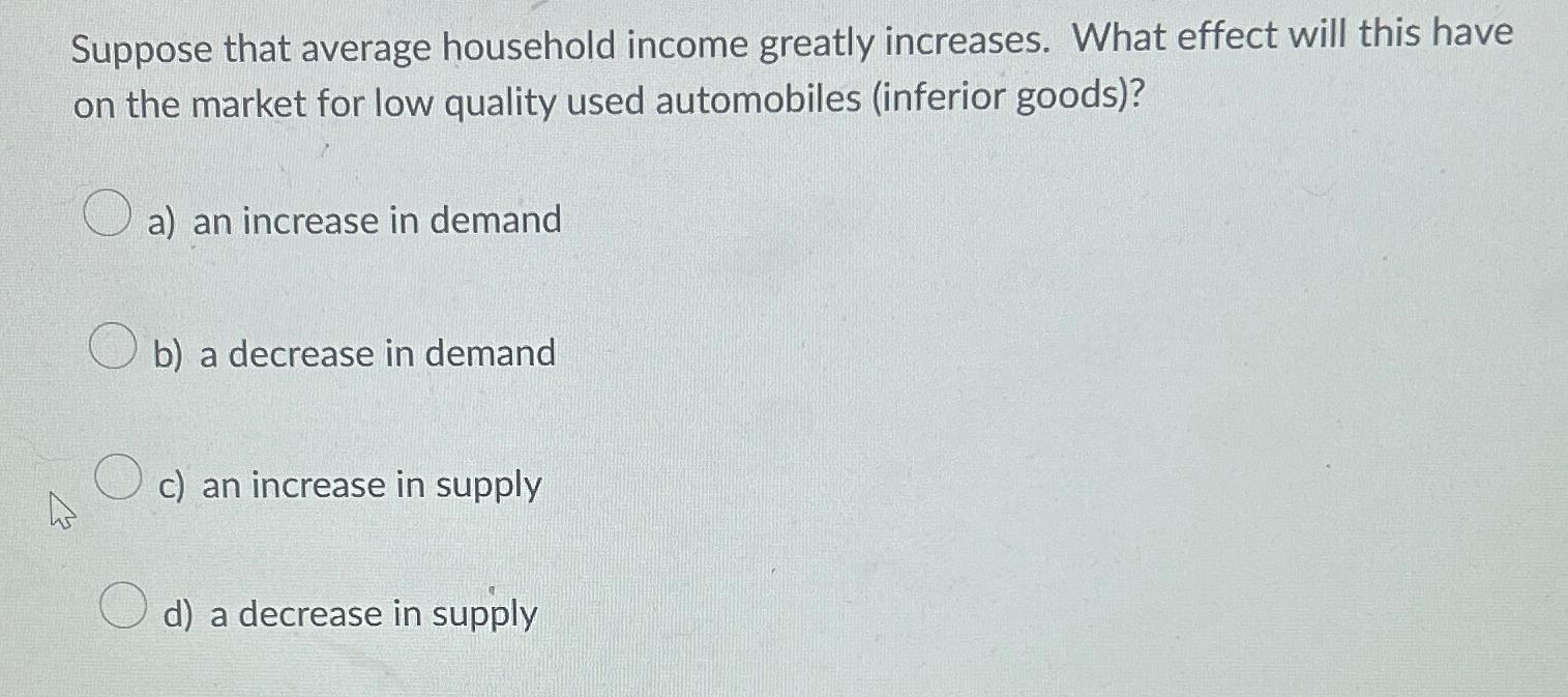 Solved Suppose that average household income greatly | Chegg.com