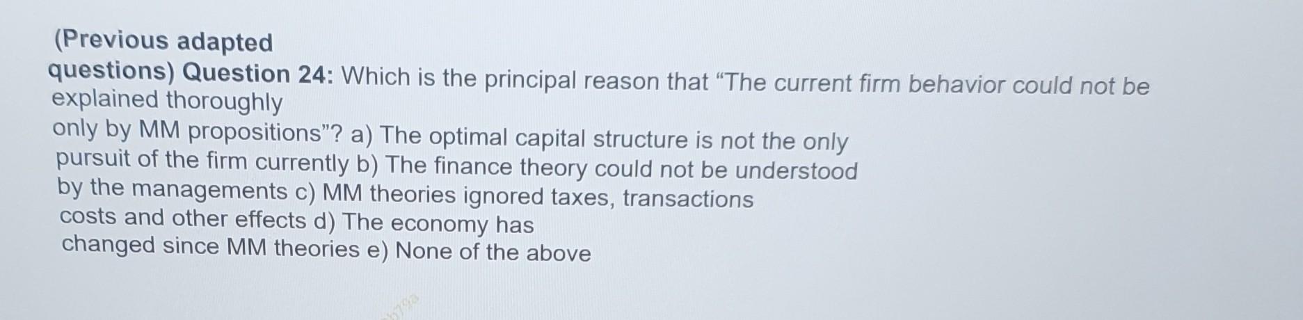 Solved (Previous adapted questions) Question 24: Which is | Chegg.com