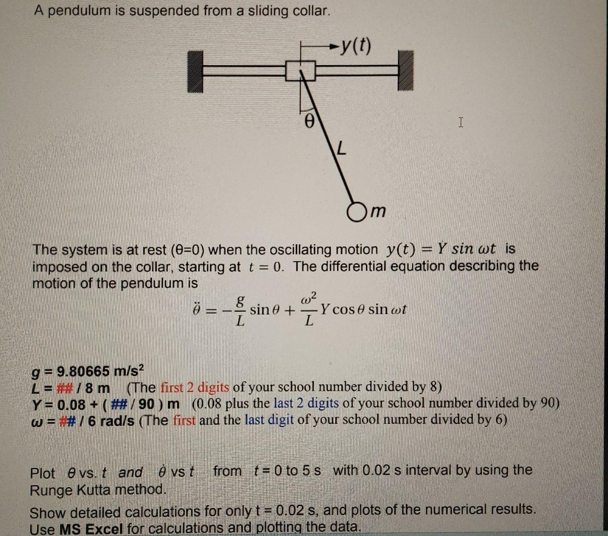 Solved A pendulum is suspended from a sliding collar. The | Chegg.com