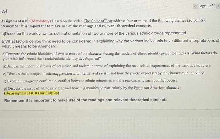 Solved Assignment \#10: (Mandatory) Based on the video The | Chegg.com