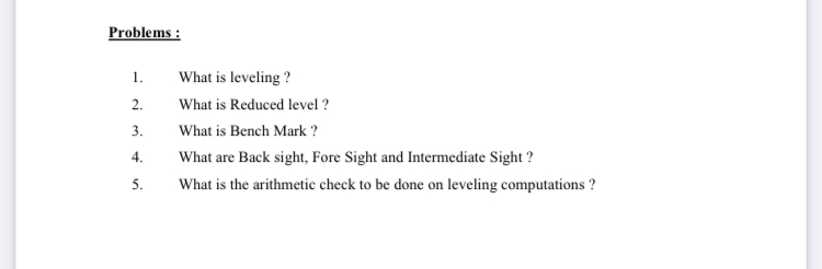 Solved Problems:What is leveling ?What is Reduced level | Chegg.com