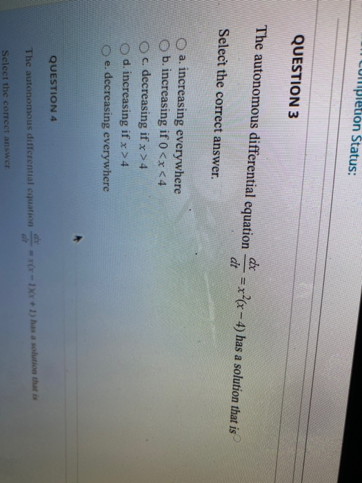 Solved QUESTION 2 In the autonomous differential equation dx | Chegg.com