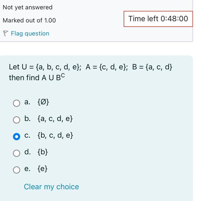 Solved Let U = {a, b, c, d, e}; A = {c, d, e}; B = {a, c, d} | Chegg.com