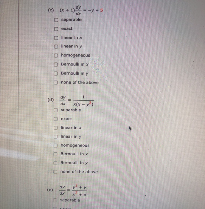 Solved Classify each differential equation as separable, | Chegg.com