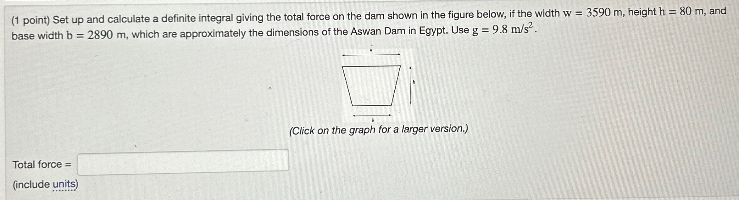 Solved (1 ﻿point) ﻿Set up and calculate a definite integral | Chegg.com