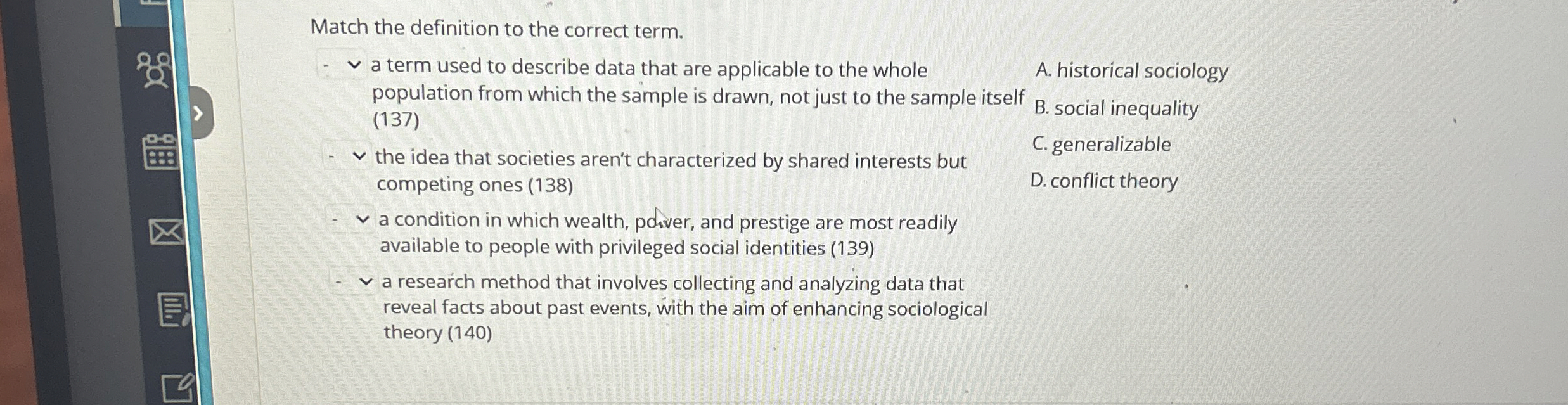 Solved Match the definition to the correct term.a term used | Chegg.com