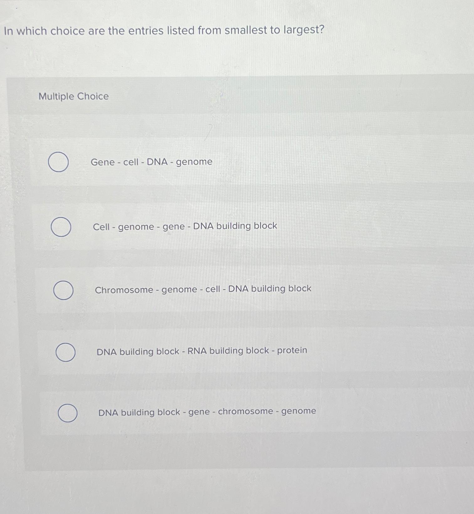 Solved In which choice are the entries listed from smallest | Chegg.com