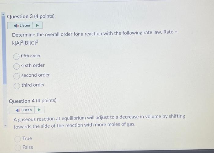 Solved Determine the overall order for a reaction with the | Chegg.com