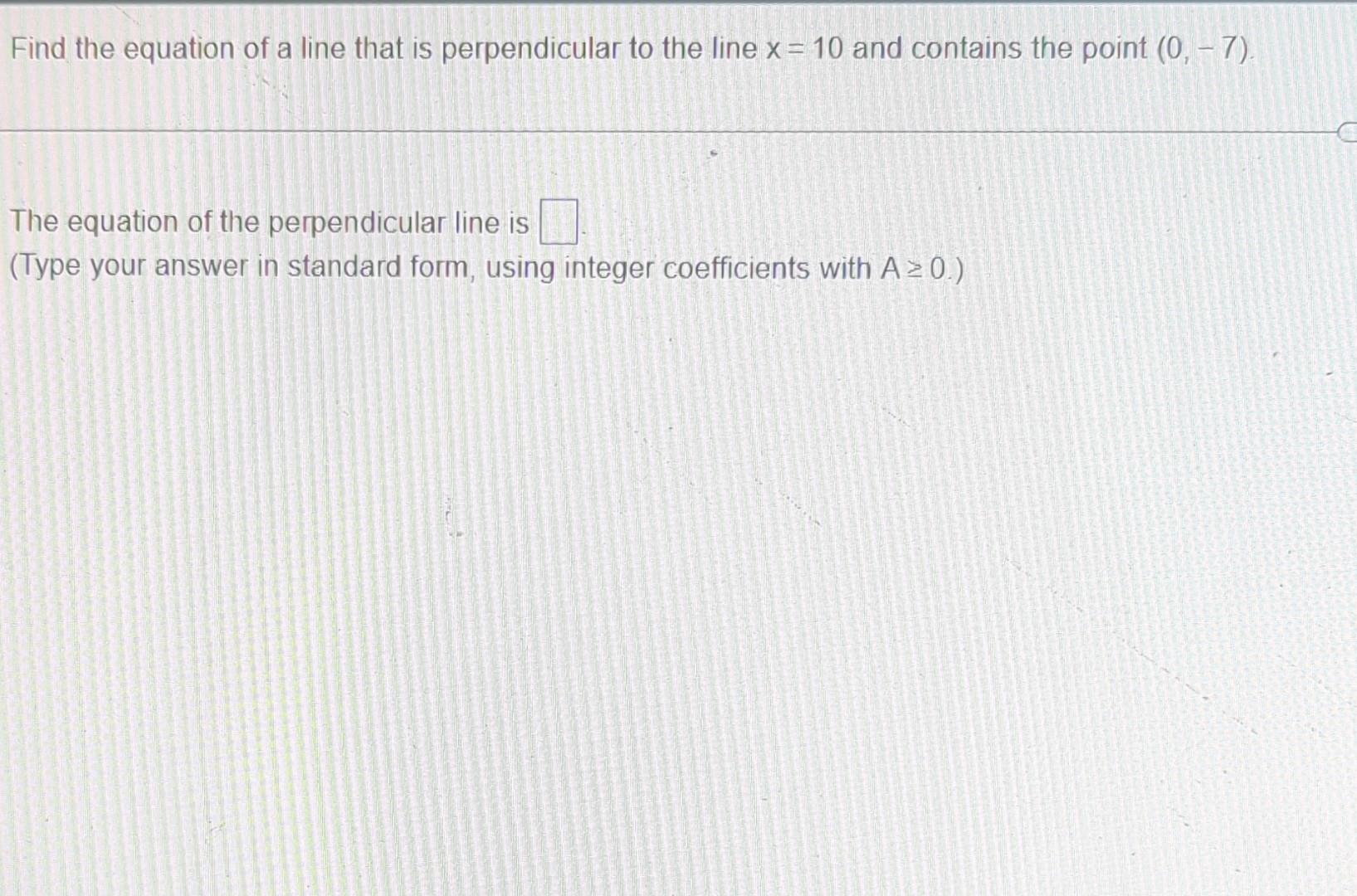 Solved Find the equation of a line that is perpendicular to | Chegg.com
