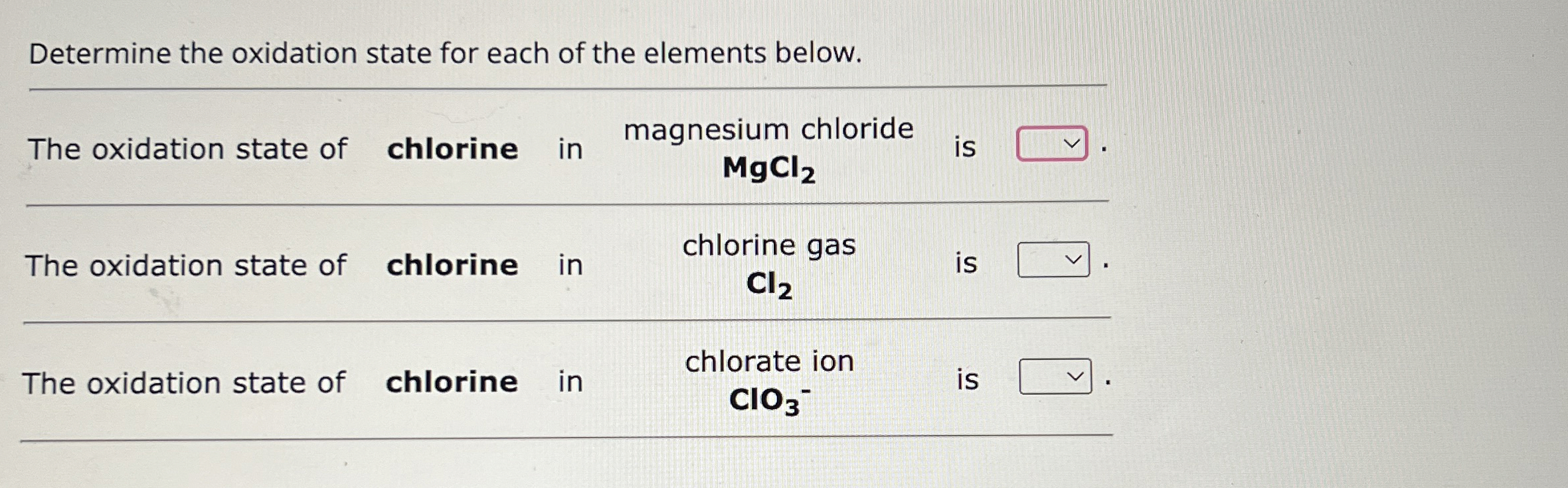 Solved Determine the oxidation state for each of the | Chegg.com