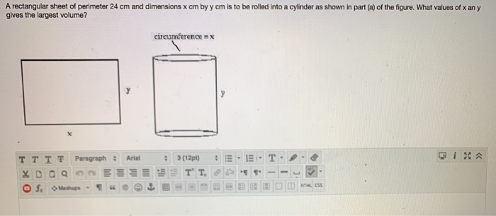 Solved A rectangular sheet of perimeter 24 cm and dimensions | Chegg.com