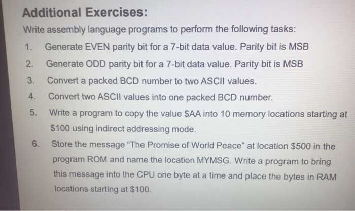 Additional Exercises: Write assembly language | Chegg.com