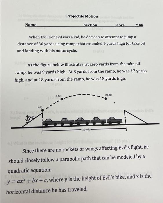 Solved Name Projectile Motion (0,9) 3.) Using your va jump? | Chegg.com