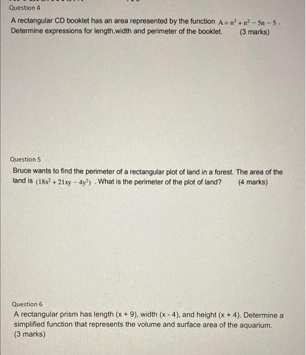 Solved Question 4 A rectangular CD booklet has an area | Chegg.com