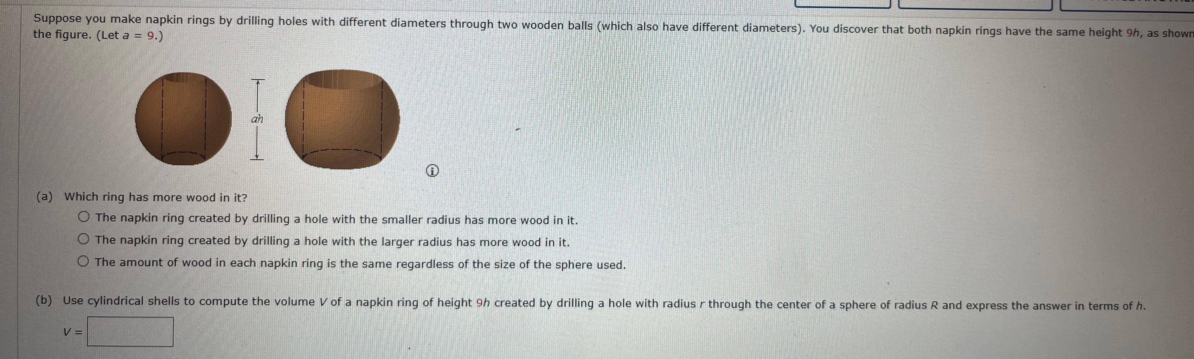 Solved the figure. (Let a=9.)(a) ﻿Which ring has more wood | Chegg.com