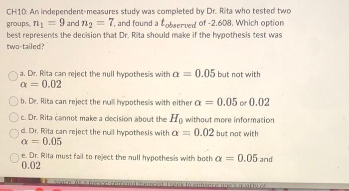 Solved CH10: An independent-measures study was completed by | Chegg.com
