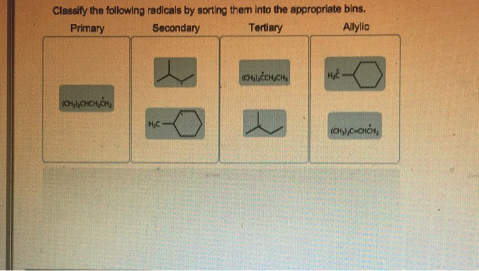 Solved Classify the following radicals by sorting them into | Chegg.com