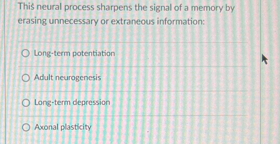 Solved This neural process sharpens the signal of a memory | Chegg.com