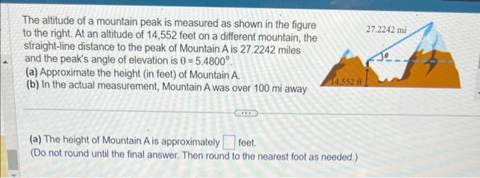 Solved The altitude of a mountain peak is measured as shown | Chegg.com