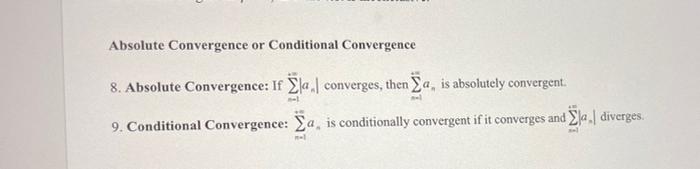 Solved Absolute Convergence or Conditional Convergence 8. | Chegg.com