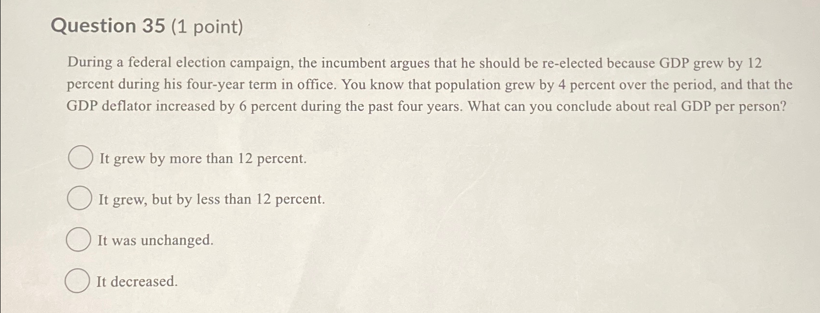 Solved Question 35 (1 ﻿point)During a federal election | Chegg.com