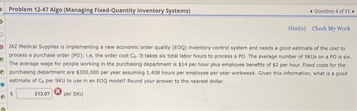 Solved Problem 12-47 Algo (Managing Fixed-Quantity Inventory | Chegg.com
