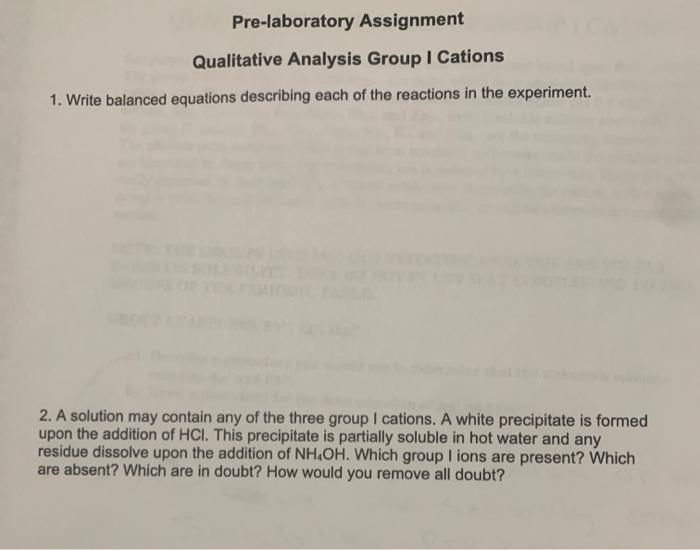 Solved Pre-laboratory Assignment Qualitative Analysis Group | Chegg.com