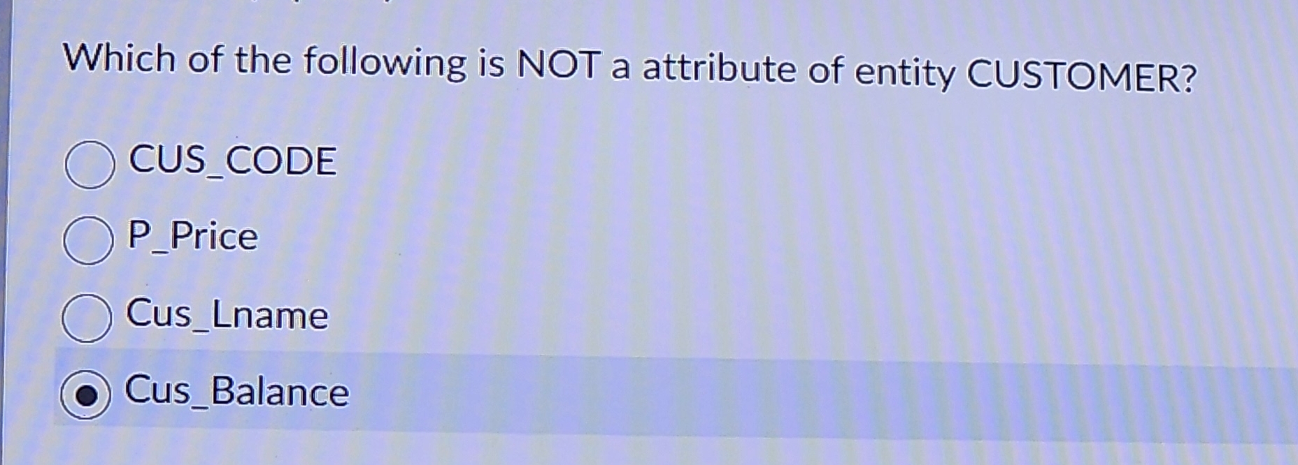 Solved Which of the following is NOT a attribute of entity | Chegg.com