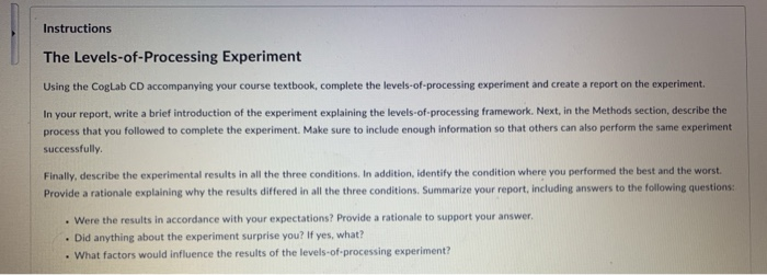 Instructions The Levels-of-Processing Experiment | Chegg.com