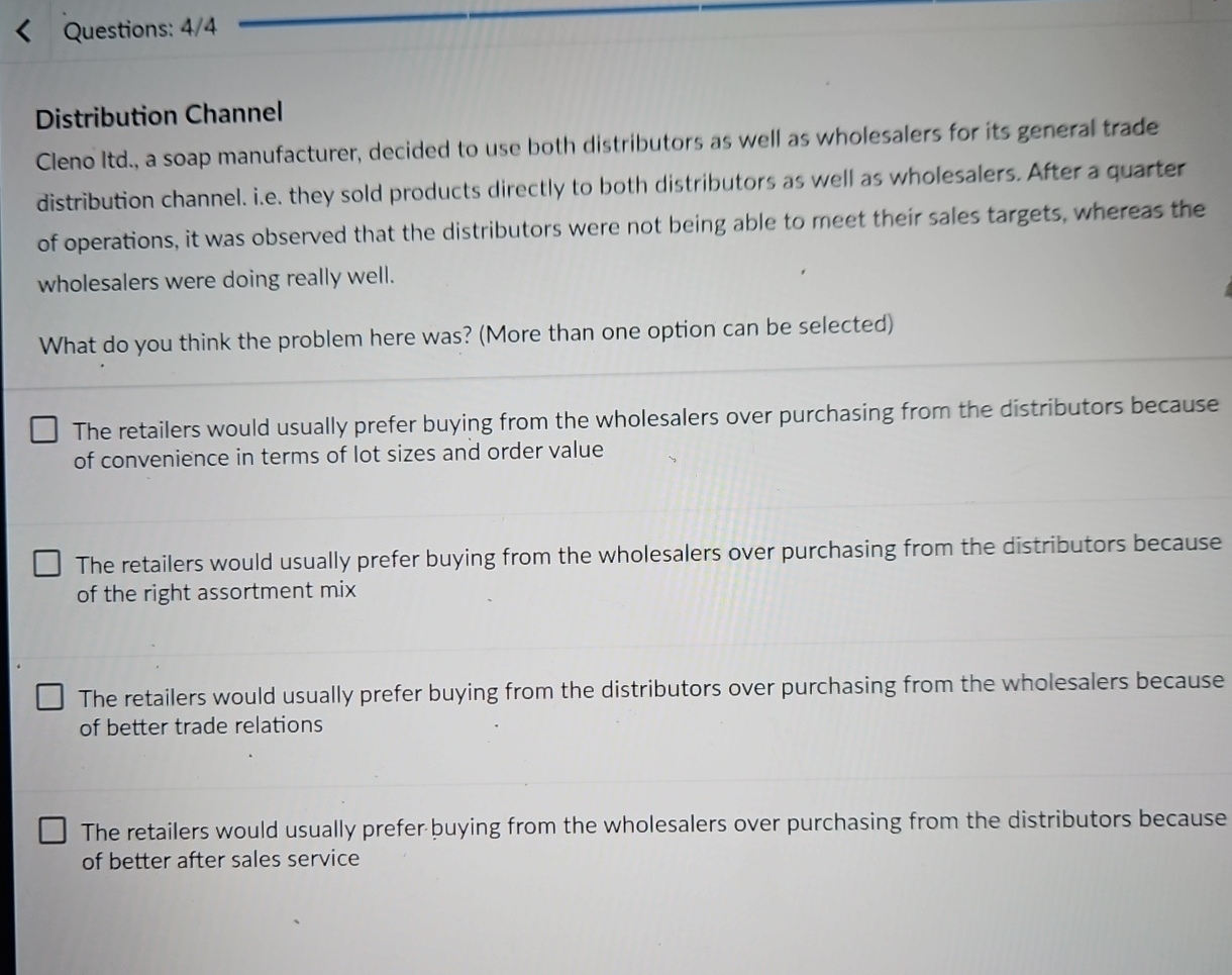 Solved Questions: 4/4Distribution ChannelCleno Itd., a soap | Chegg.com