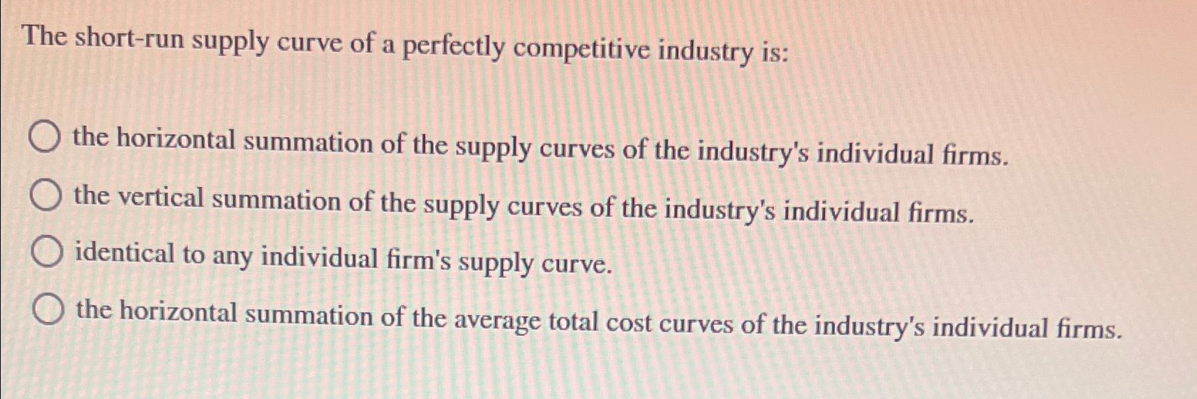 Solved The short-run supply curve of a perfectly competitive | Chegg.com