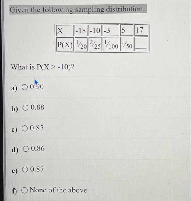 Solved Given the following sampling distribution: What is | Chegg.com