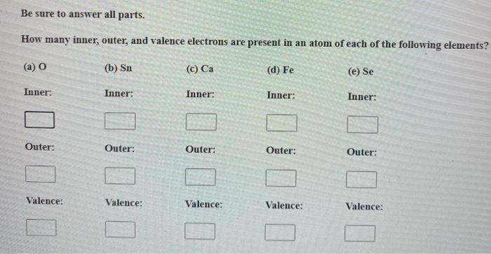 Solved Be sure to answer all parts. How many inner, outer, | Chegg.com