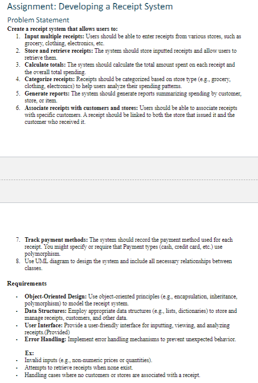 Solved by an EXPERT In java pleaseAssignment: Developing a Receipt ...