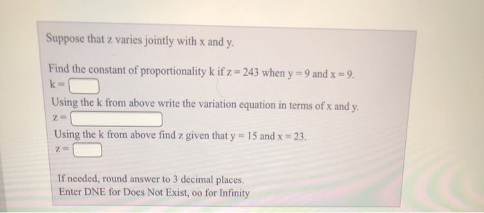 Solved Suppose that z varies jointly with x and y. Find the | Chegg.com