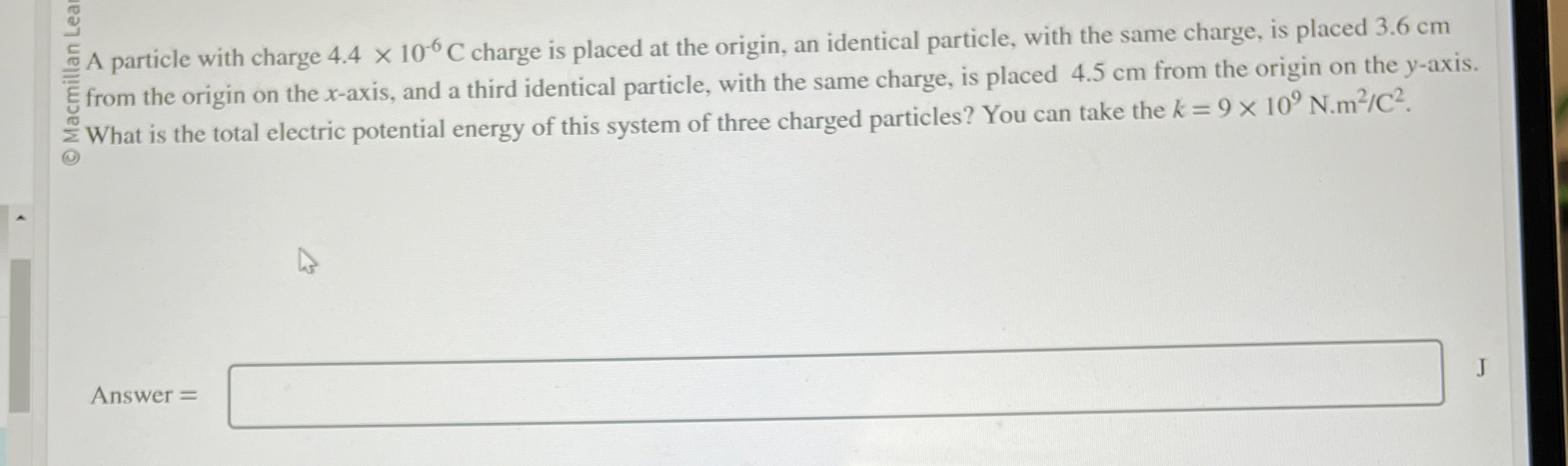 Solved A particle with charge 4.4×10-6C ﻿charge is placed at | Chegg.com
