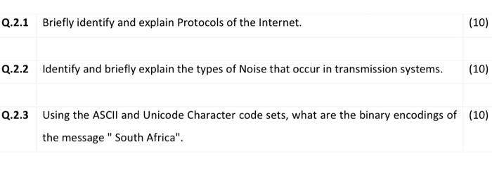 Solved Q.2.1 Briefly identify and explain Protocols of the | Chegg.com