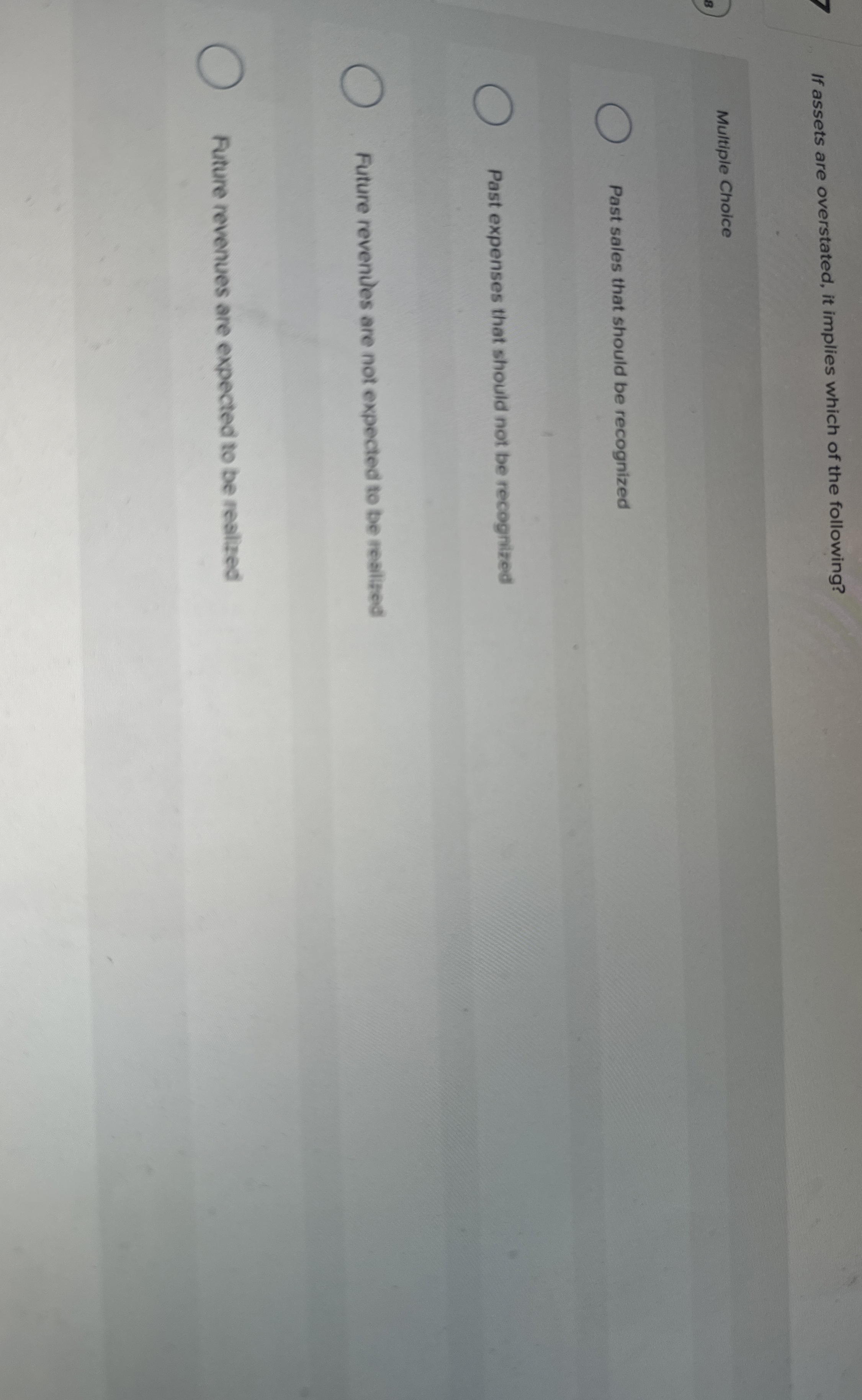 Solved If assets are overstated, it implies which of the | Chegg.com