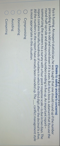 Solved (Desire to satisfy another's concerns)llya is fuming. | Chegg.com
