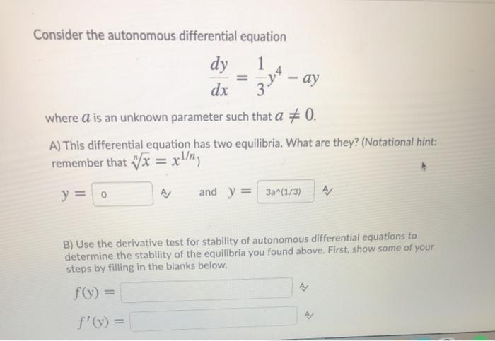 Solved Consider the autonomous differential equation dy 1 dx | Chegg.com