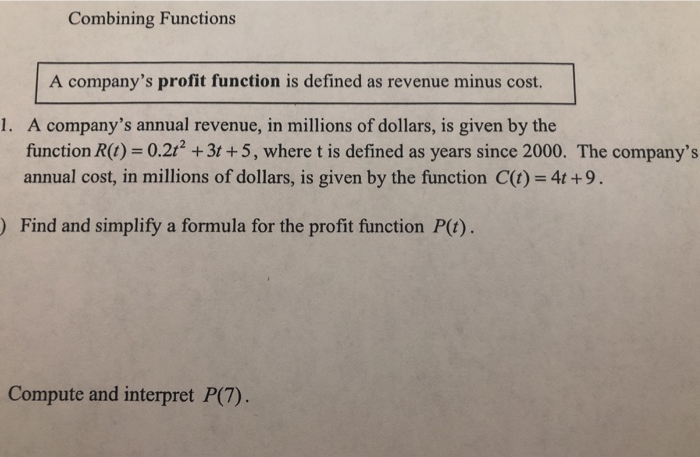 Solved Combining Functions A company's profit function is | Chegg.com