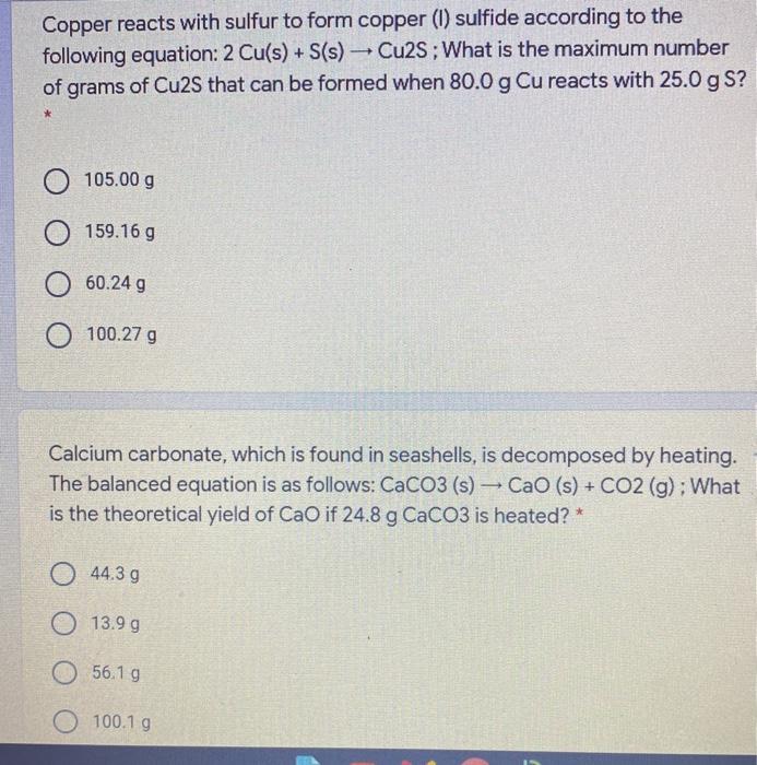 Solved Copper reacts with sulfur to form copper (1) sulfide | Chegg.com