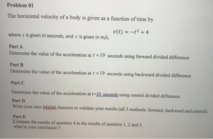 Solved Problem 01 The horizontal velocity of a body is given | Chegg.com