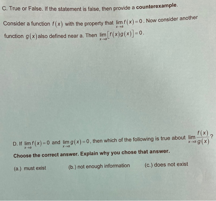 Solved C. True or False. If the statement is false, then | Chegg.com